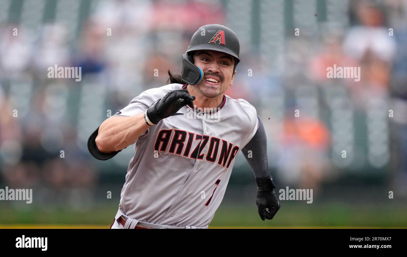 Arizona Diamondbacks' Corbin Carroll plays during the first inning of a baseball game, Sunday ...