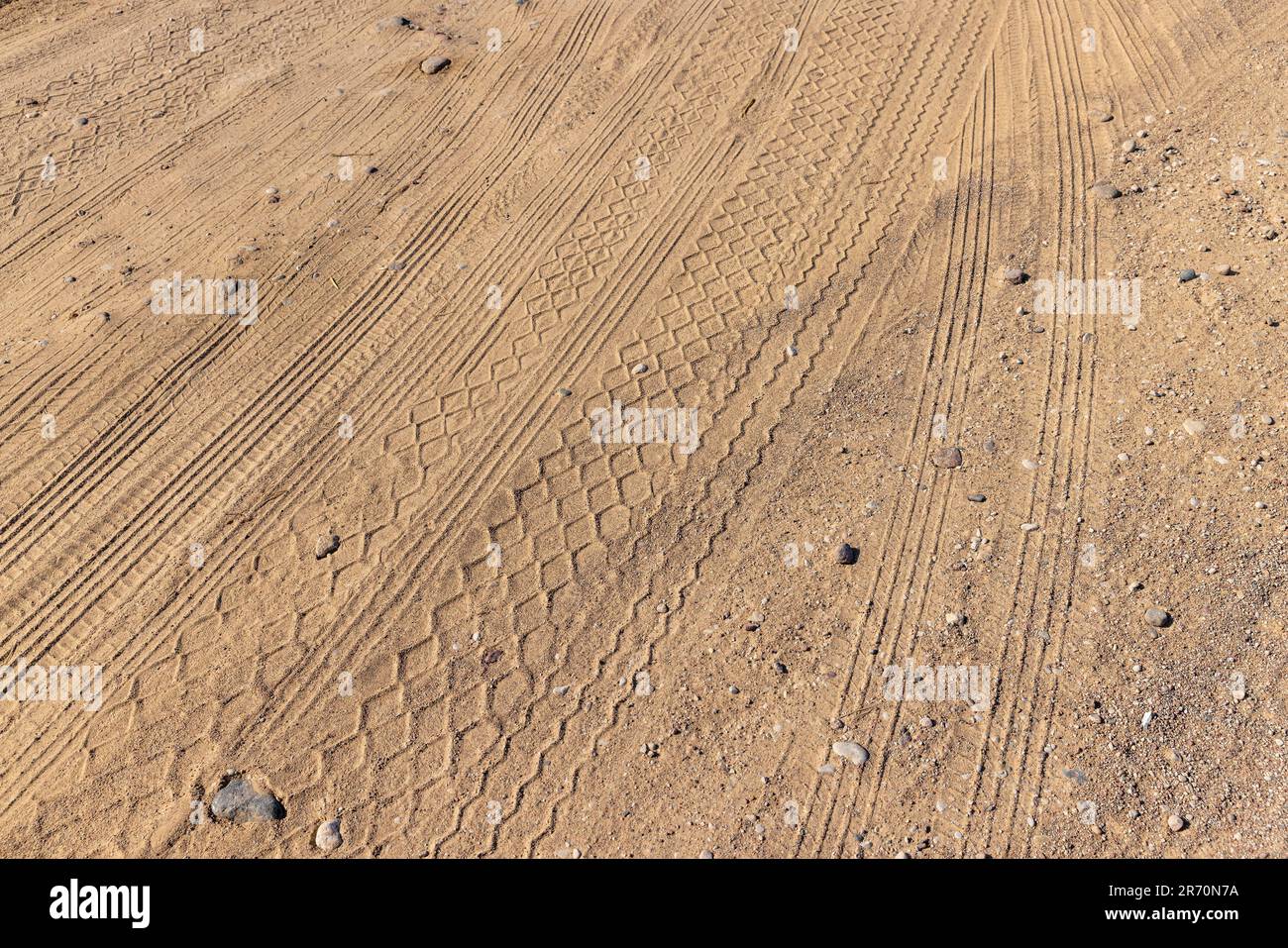 Rural road for cars and transport, ruts and traces of cars on a sandy ...