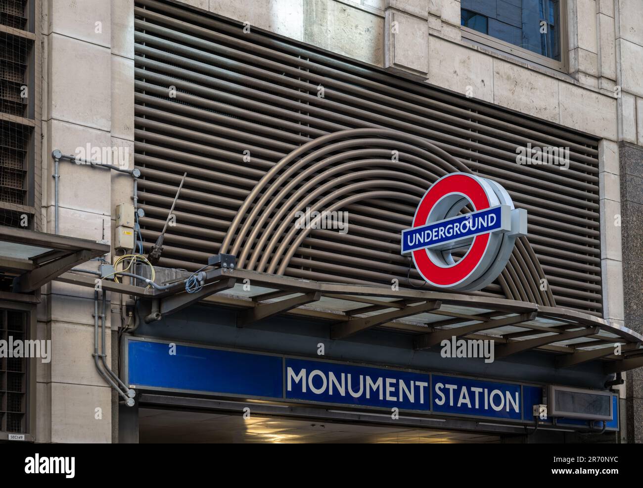 London, UK: Entrance to Monument tube station. A station on the London ...