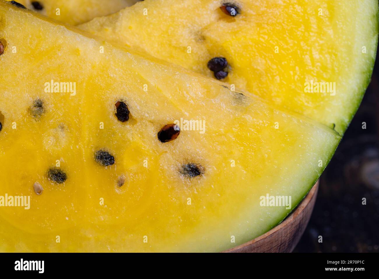 Sliced ripe yellow watermelon, ready to eat yellow watermelon pulp ...