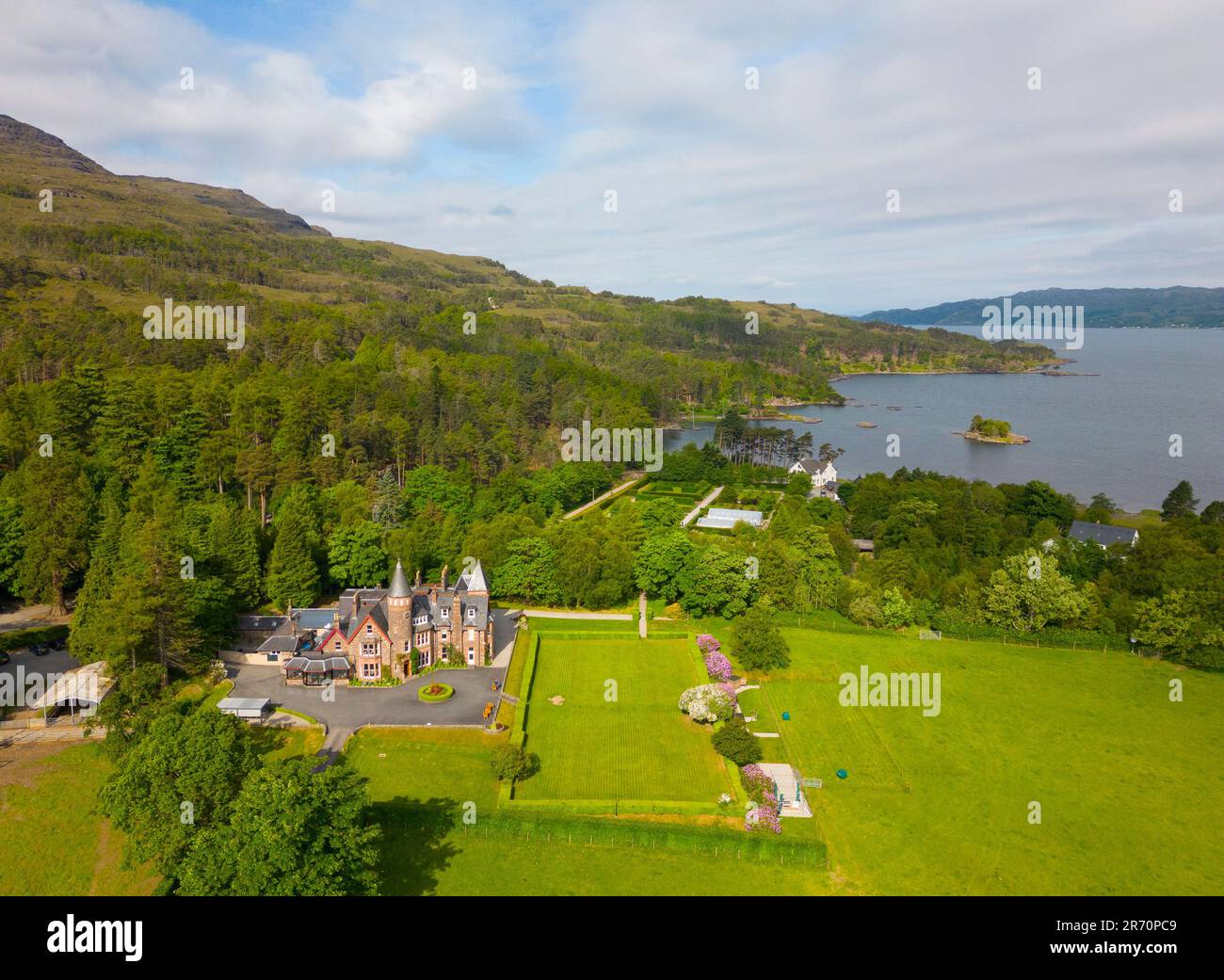 Aerial view of the Torridon Hotel in Ross and Cromarty, Scottish ...