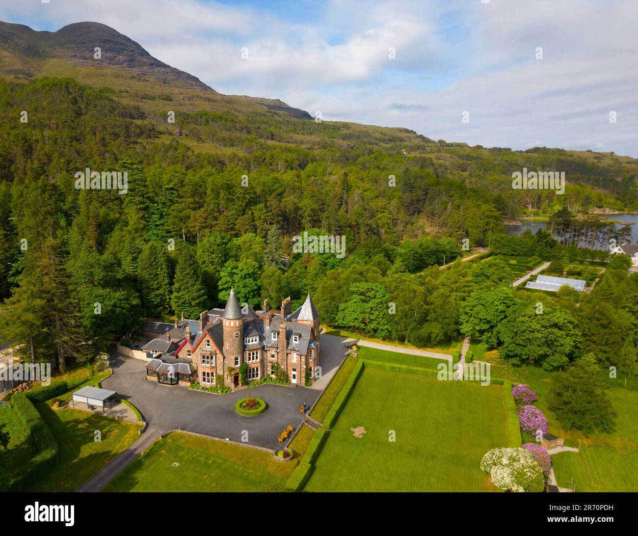 Aerial view of the Torridon Hotel in Ross and Cromarty, Scottish ...