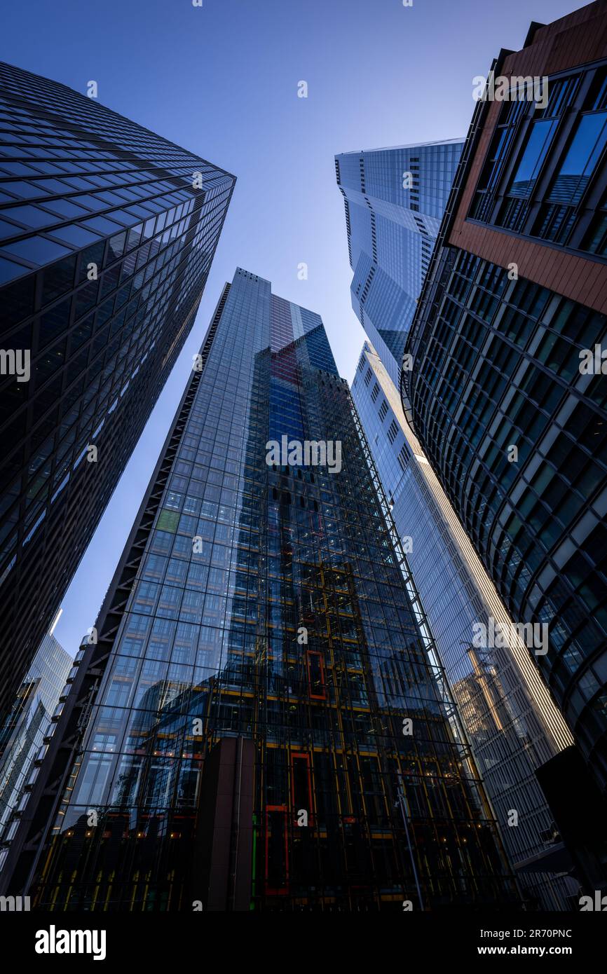 Skyscrapers from Undershaft in the City of London, UK. St Helen's (left ...