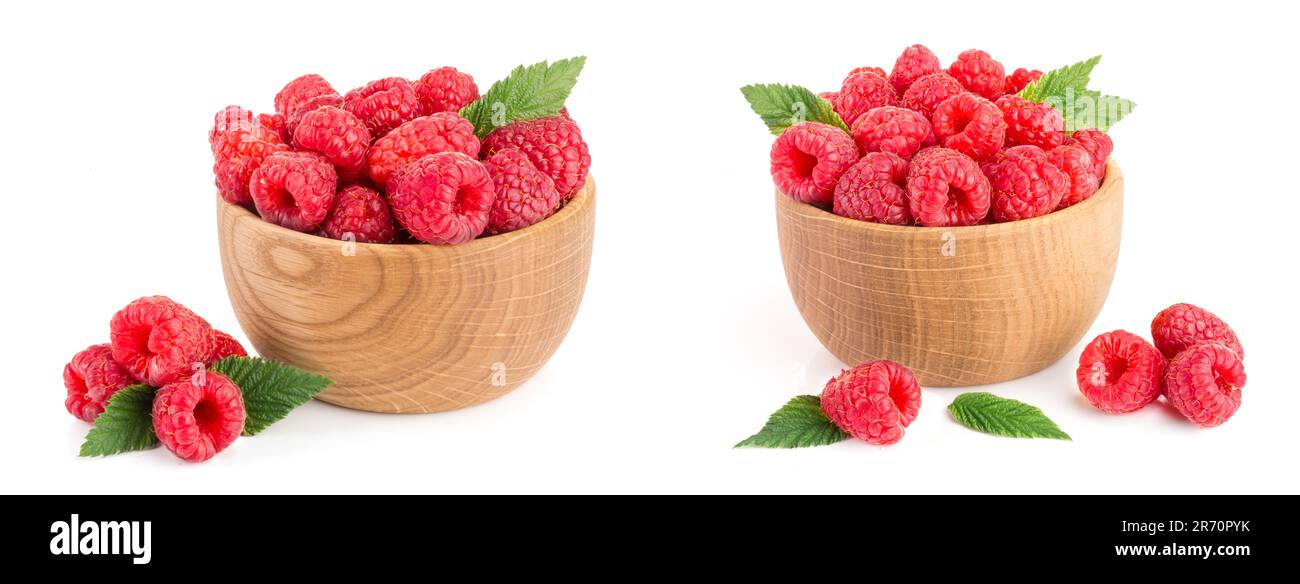 Raspberry in a wooden bowl isolated on a white background Stock Photo ...
