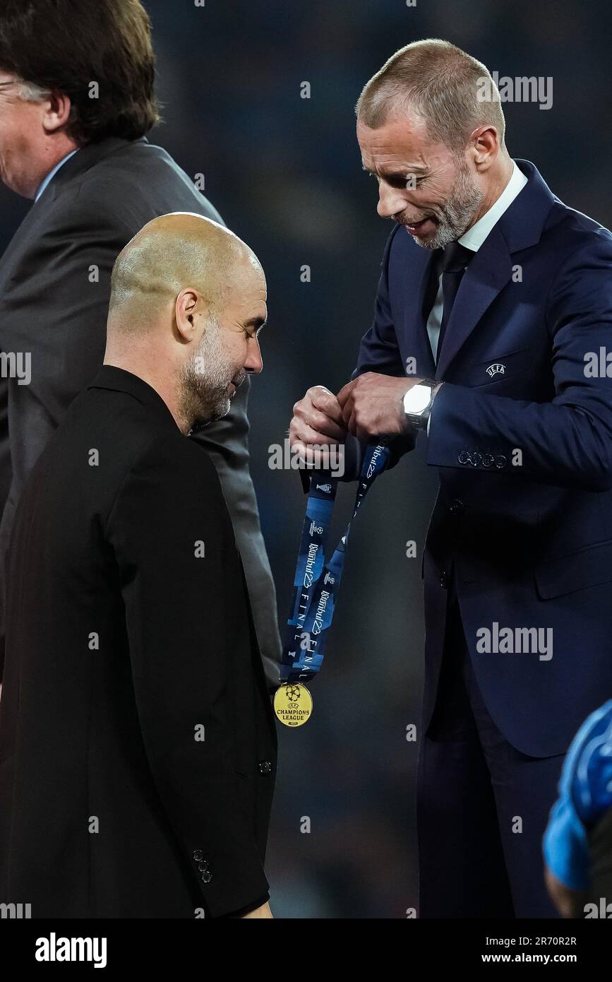 Istanbul, Turkey. 10th June, 2023. Aleksander Ceferin presents Pep ...