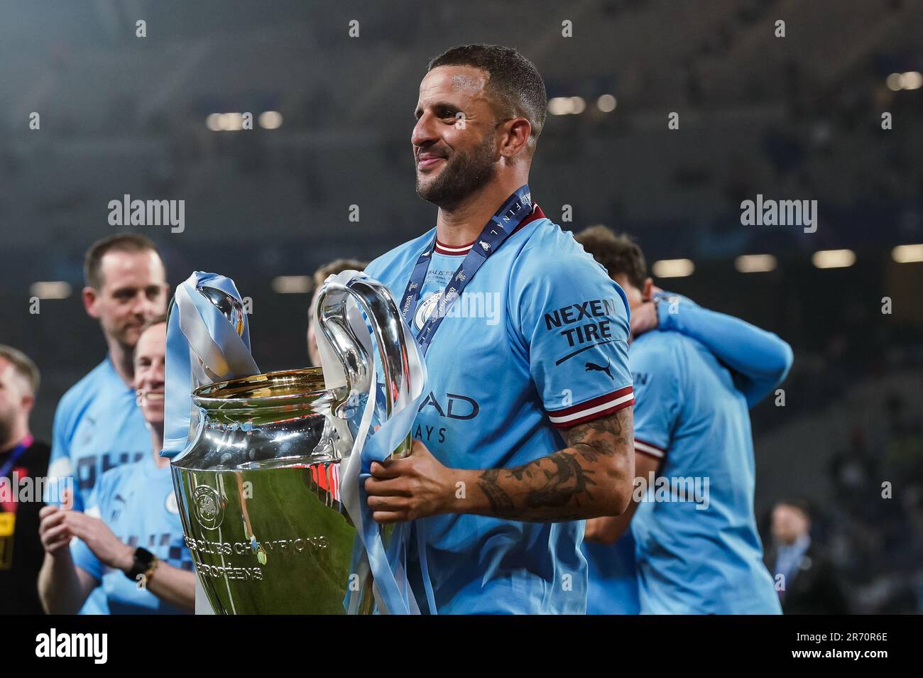 Istanbul, Turkey. 10th June, 2023. Kyle Walker of Manchester City holds ...