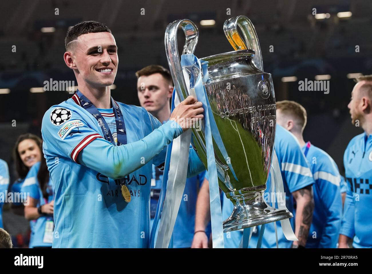Istanbul, Turkey. 10th June, 2023. Phil Foden of Manchester City lifts ...