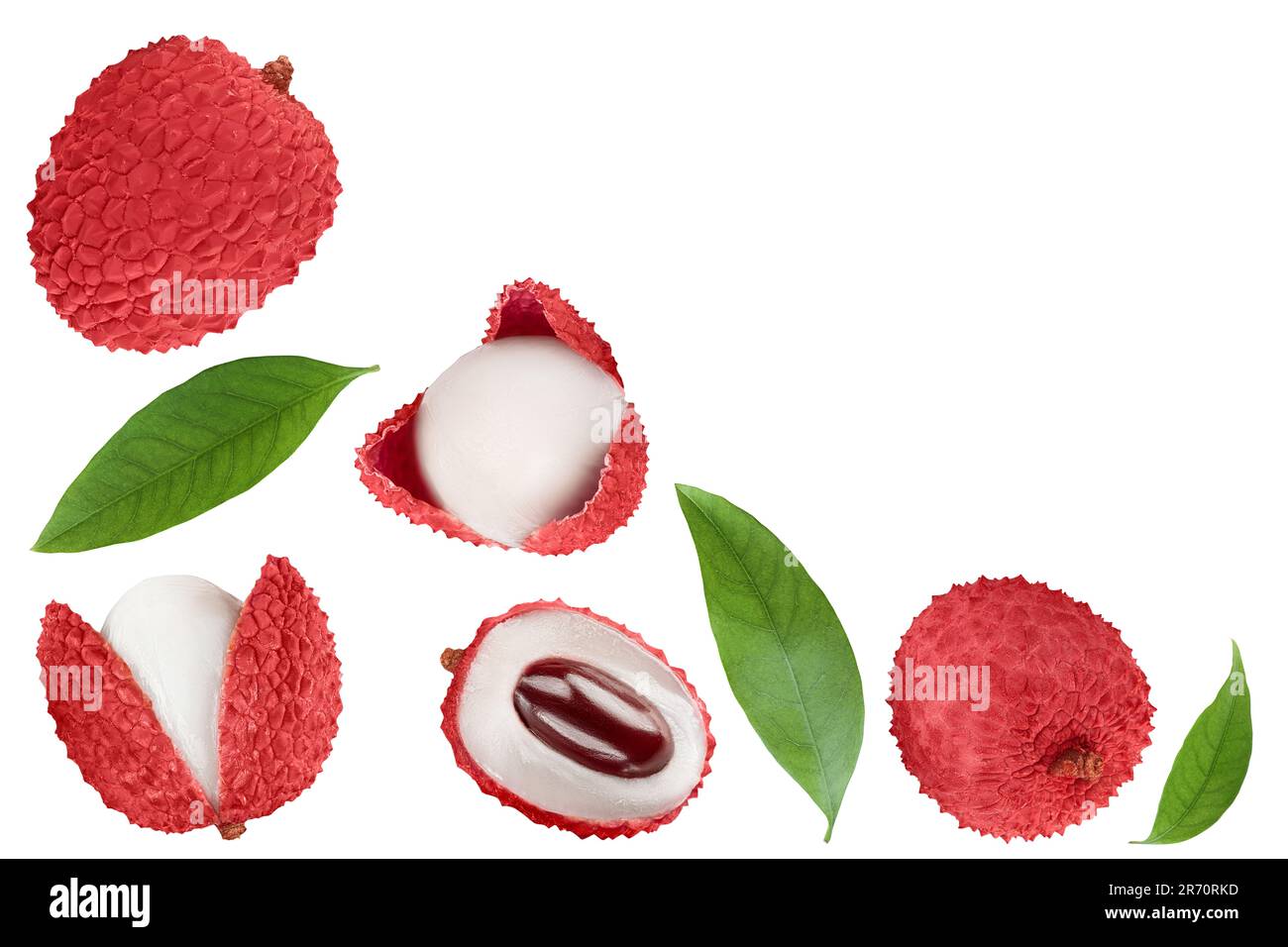 lychee fruit isolated on white background with full depth of field. Top ...