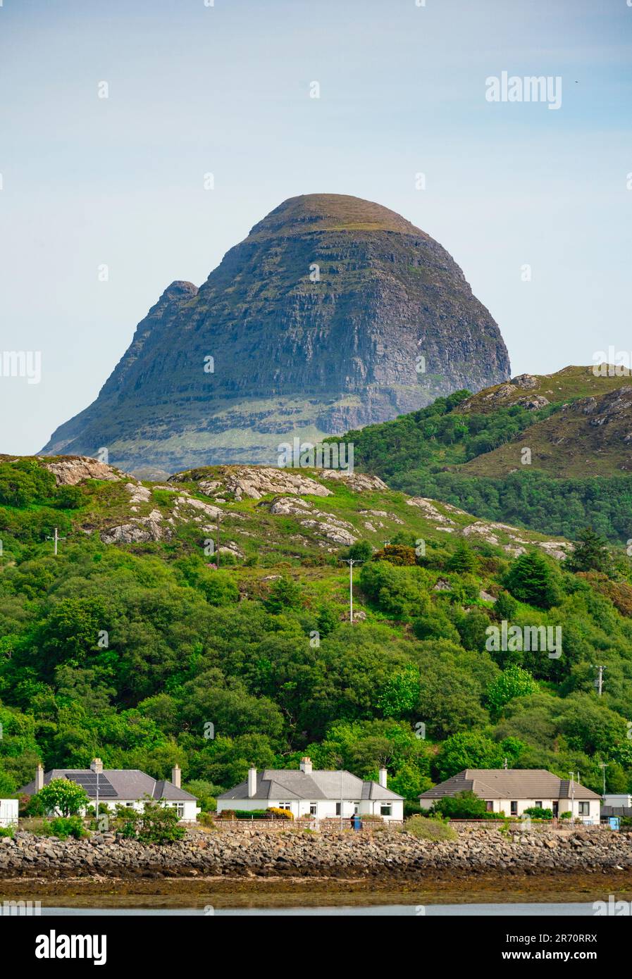 View of Suilven mountain from Lochinver village, Assynt, Scottish ...