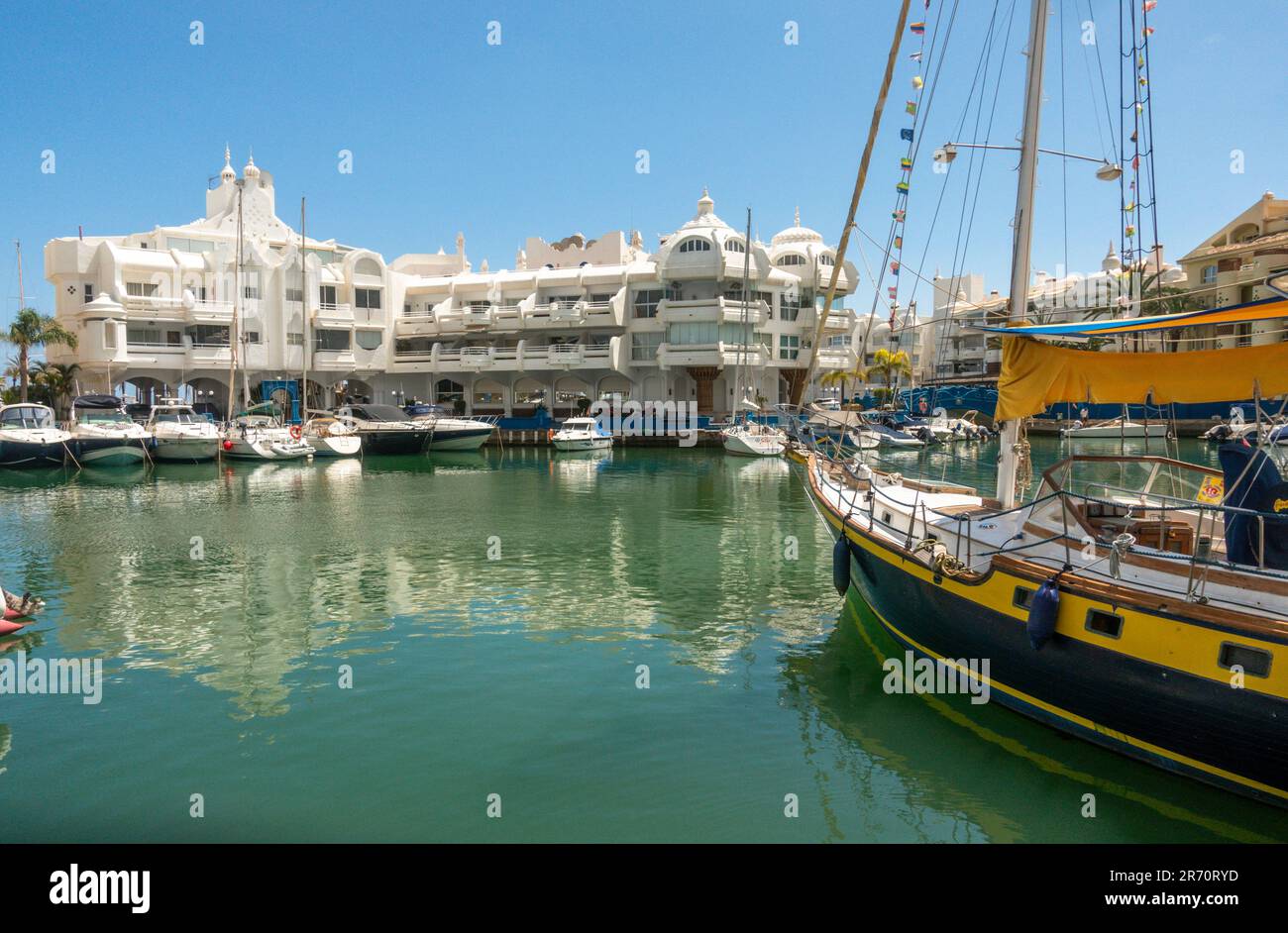 Yachts and sail boats in luxury Marina, port, Benalmadena, Costa del ...
