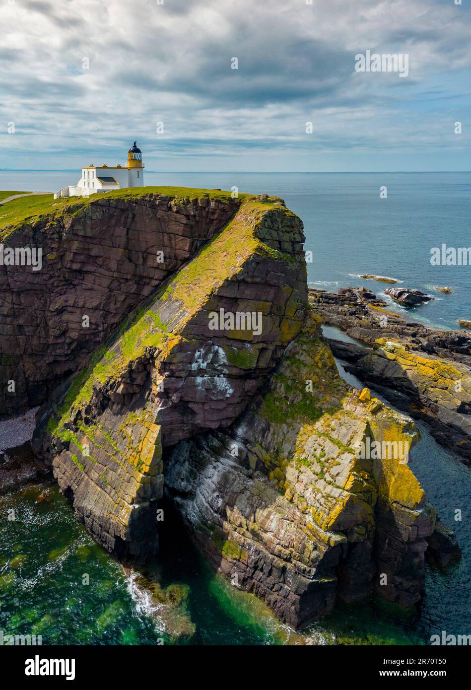 Aerial view from drone of Stoer Head Lighthouse in Assynt-Coigach ...