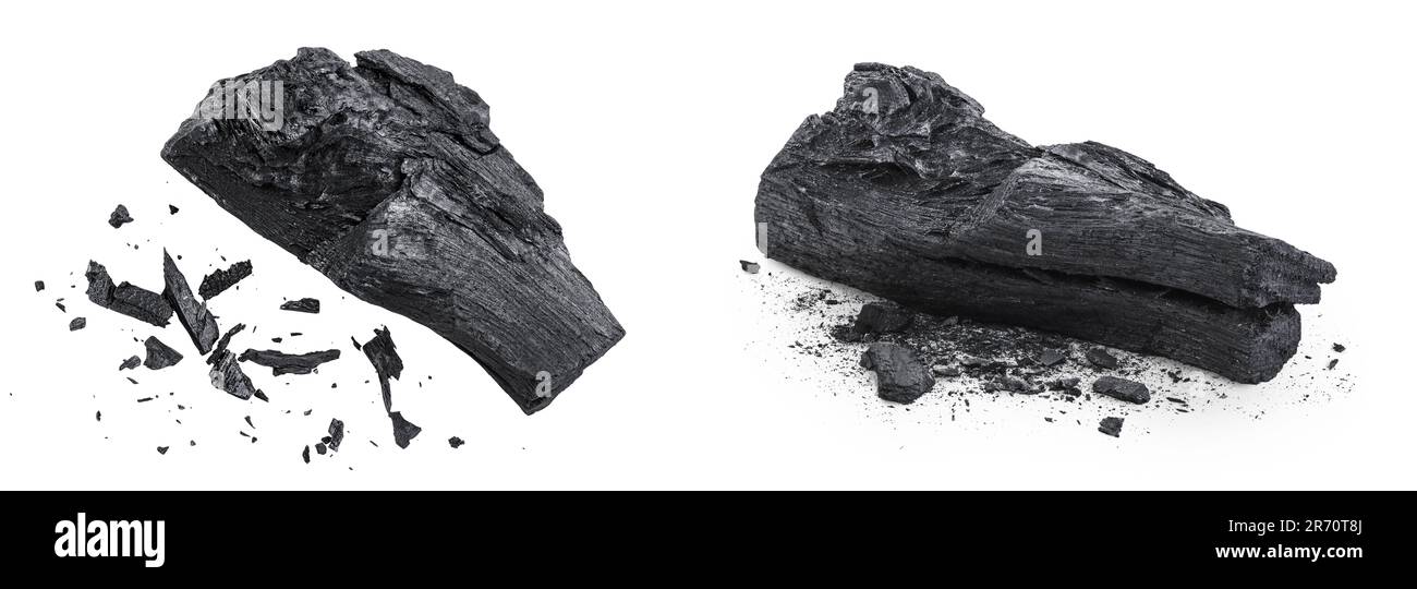 Natural wooden charcoal isolated on white background with full depth of ...