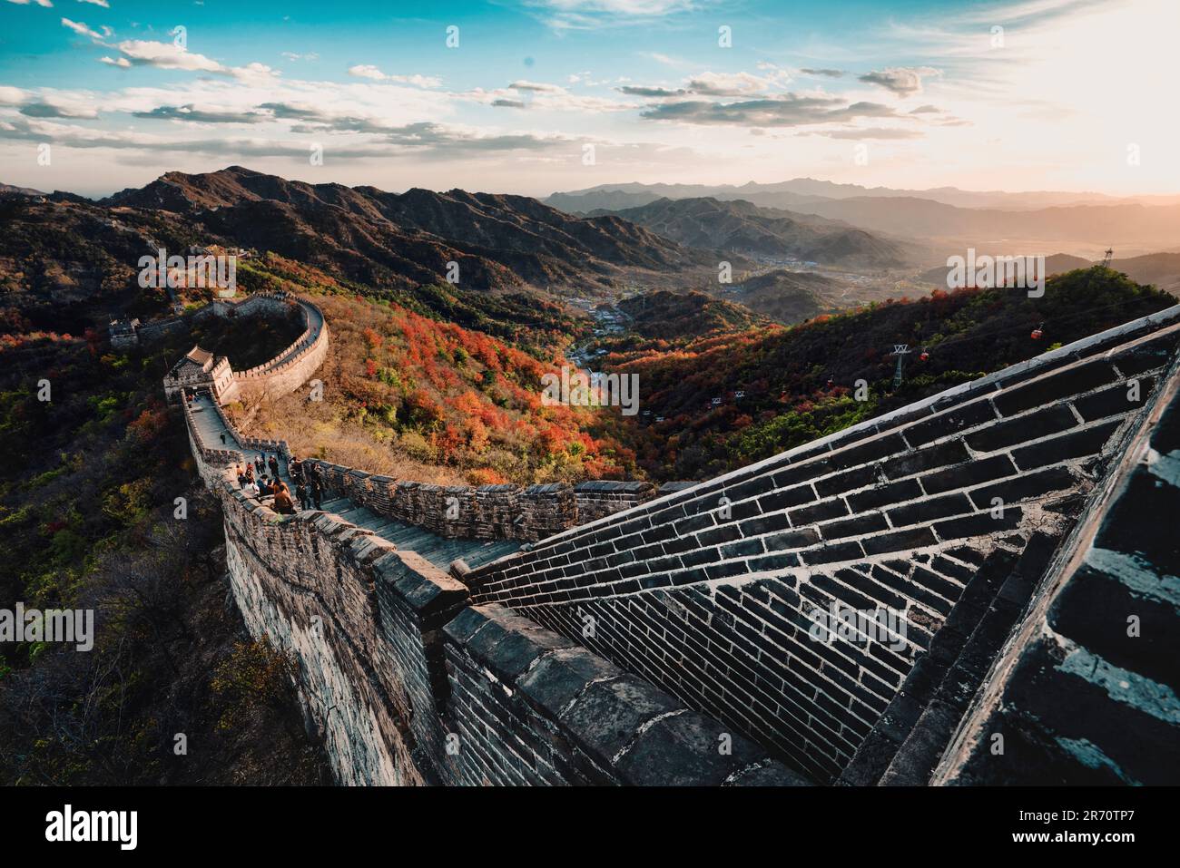 An aerial view of the iconic Great Wall of China snaking across the ...