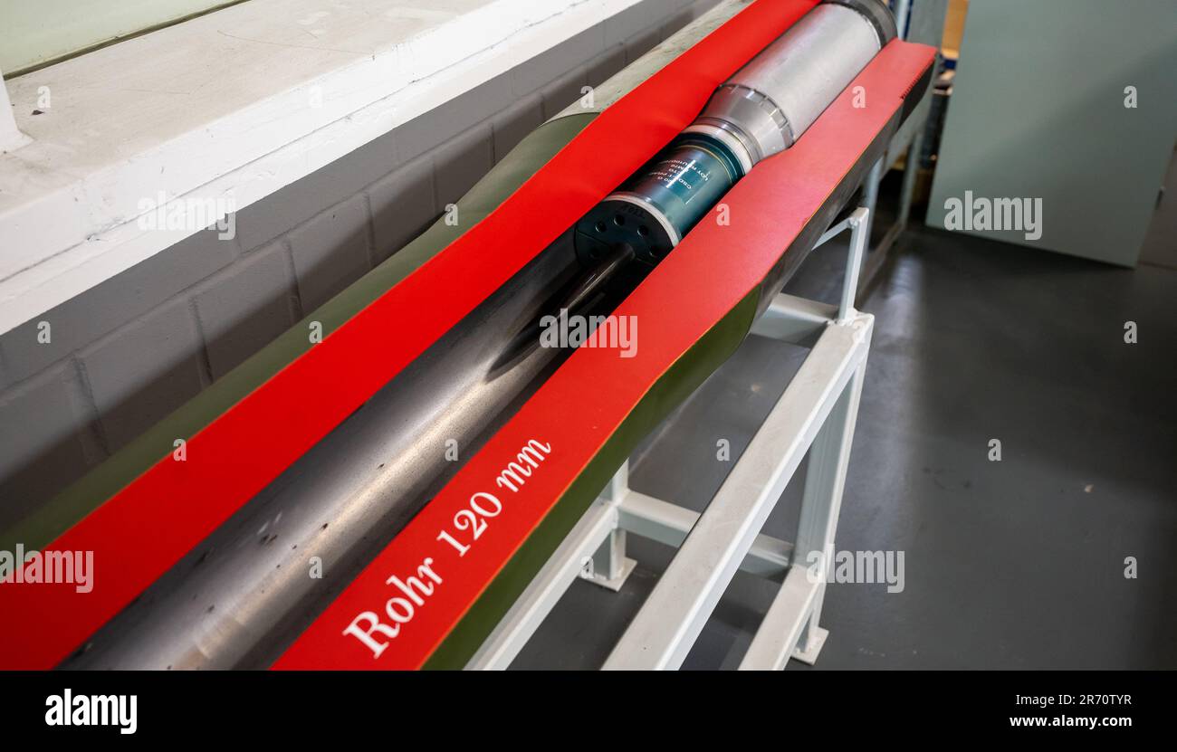 06 June 2023, Lower Saxony, Unterlüß: A cross-section of a 120 ...