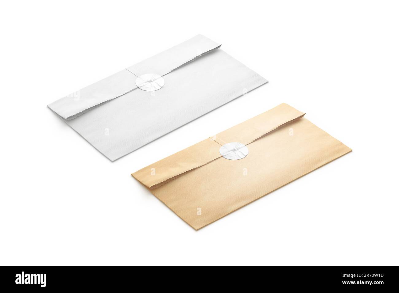 Blank white and craft rectangle paper bag with sticker mockup Stock ...