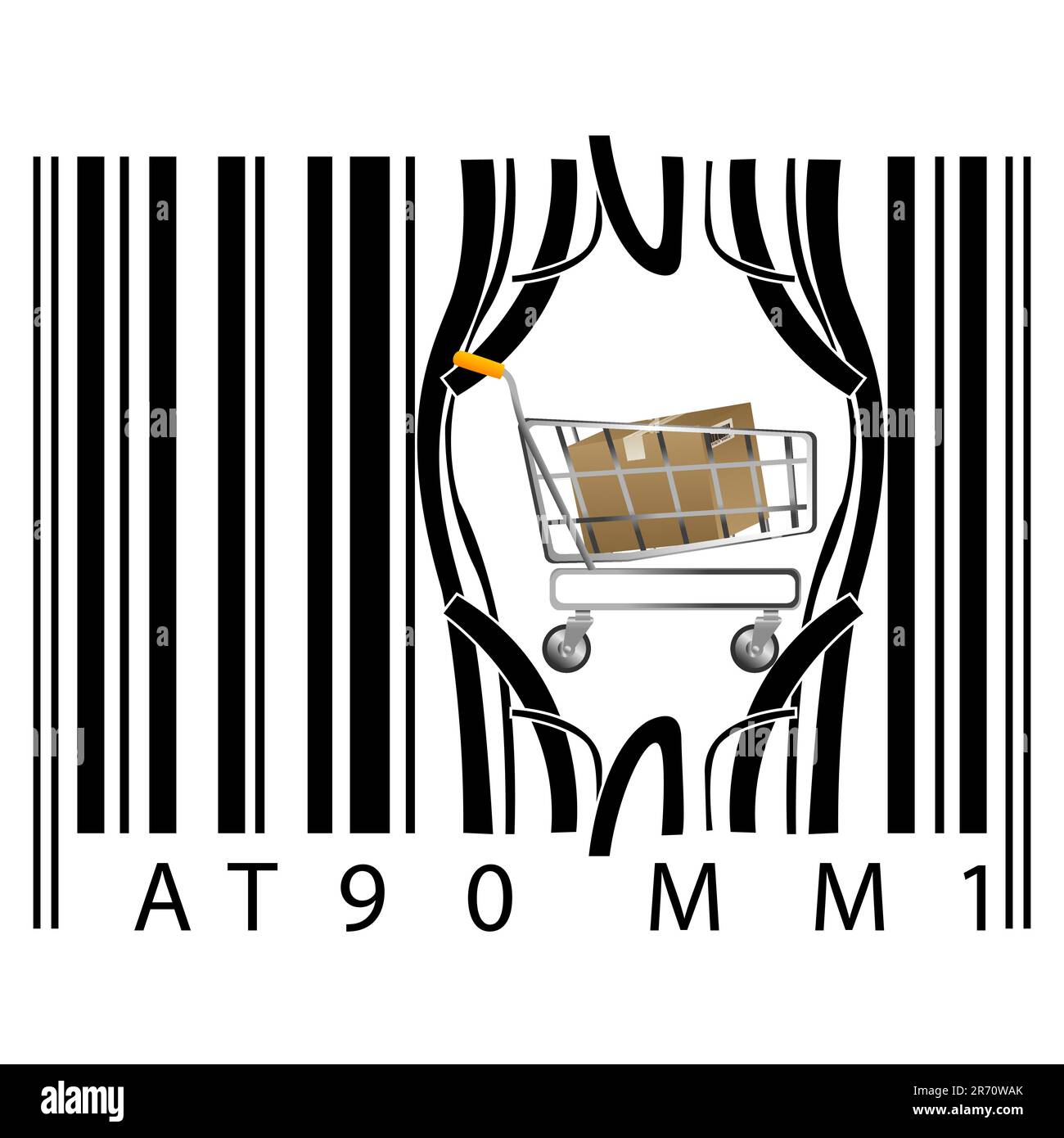 illustration of shopping cart coming out of barcode Stock Vector Image ...