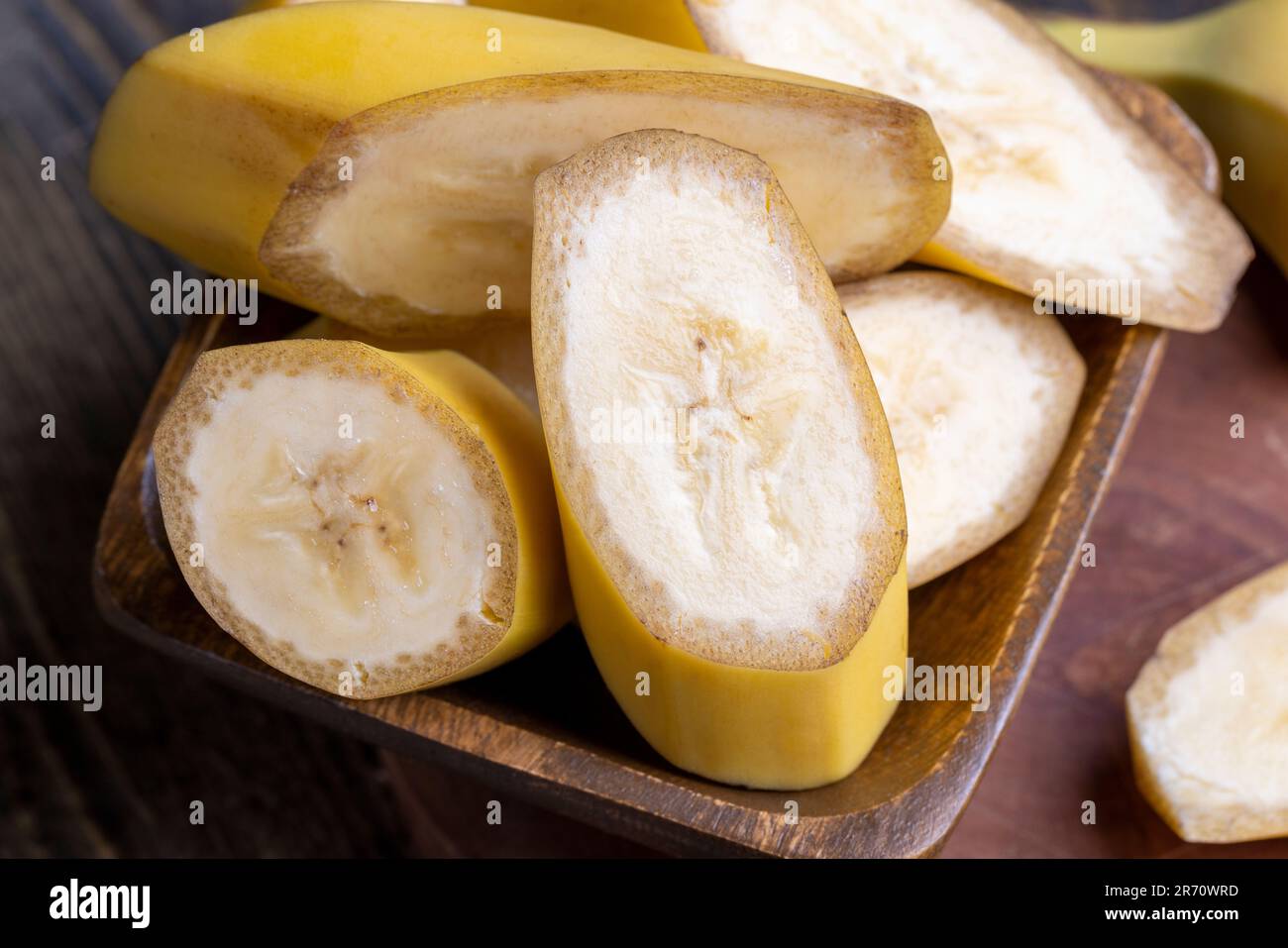 Sliced ripe yellow banana, cut into slices of banana fruit Stock Photo ...