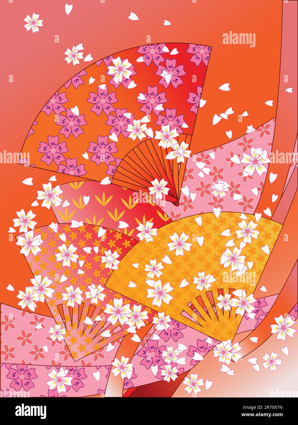 Japanese fans, ribbons and cherry blossom flowers Stock Vector Image ...