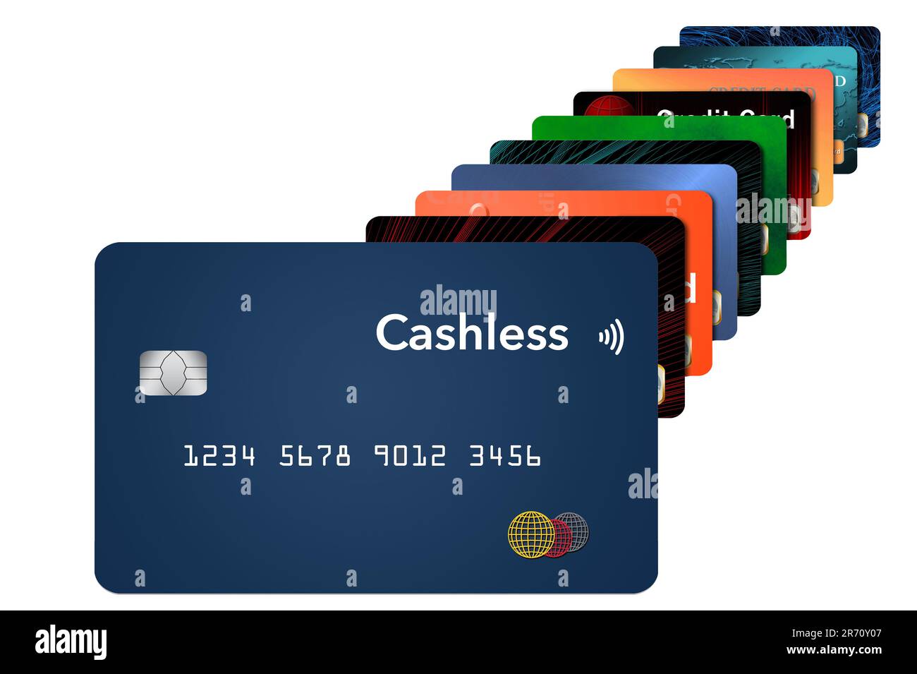 A credit card that is labeled cashless in a 3-d illustration about ...