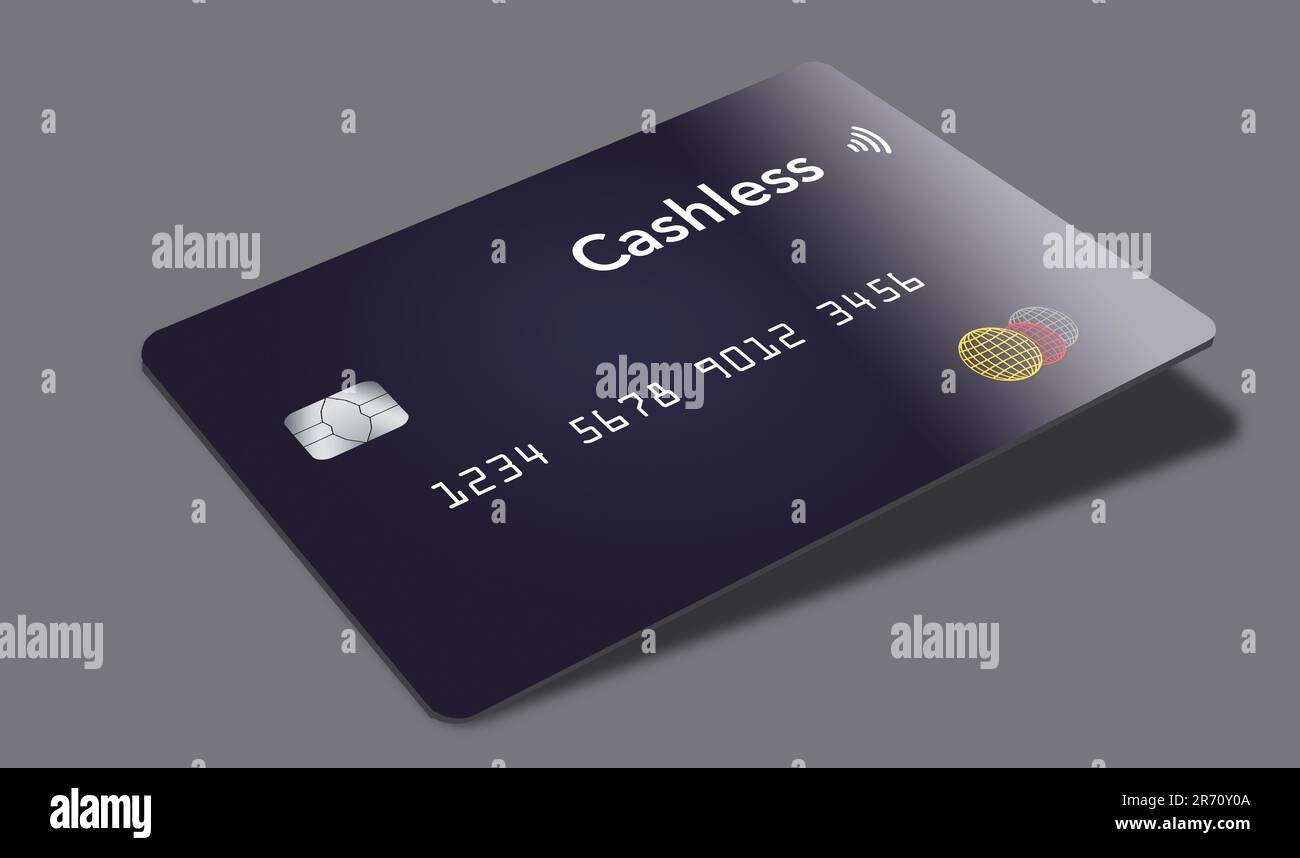 A credit card that is labeled cashless in a 3-d illustration about ...