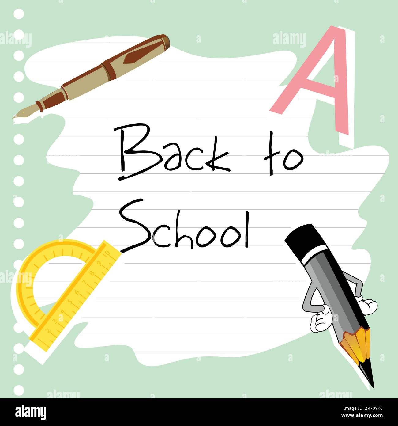 illustration of school stationery on paper with back to school text ...