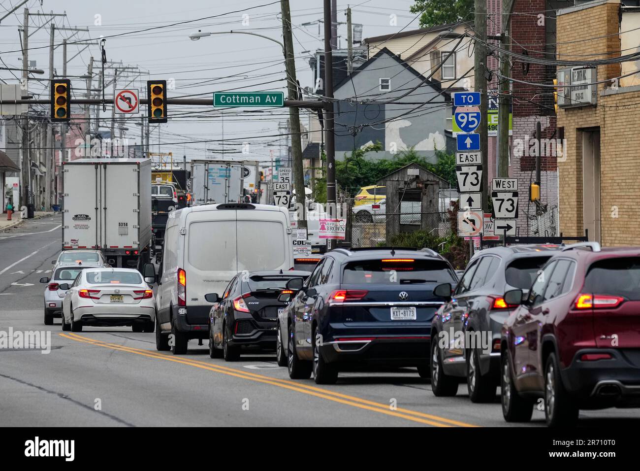 Traffic creeps along on a detour in Philadelphia, Monday, June 12, 2023 ...