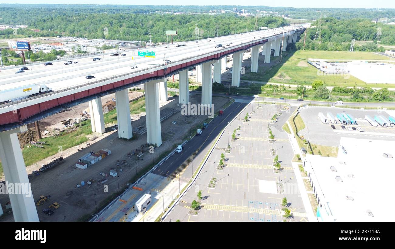 Aerial view traffic along bridge highway hi-res stock photography and ...
