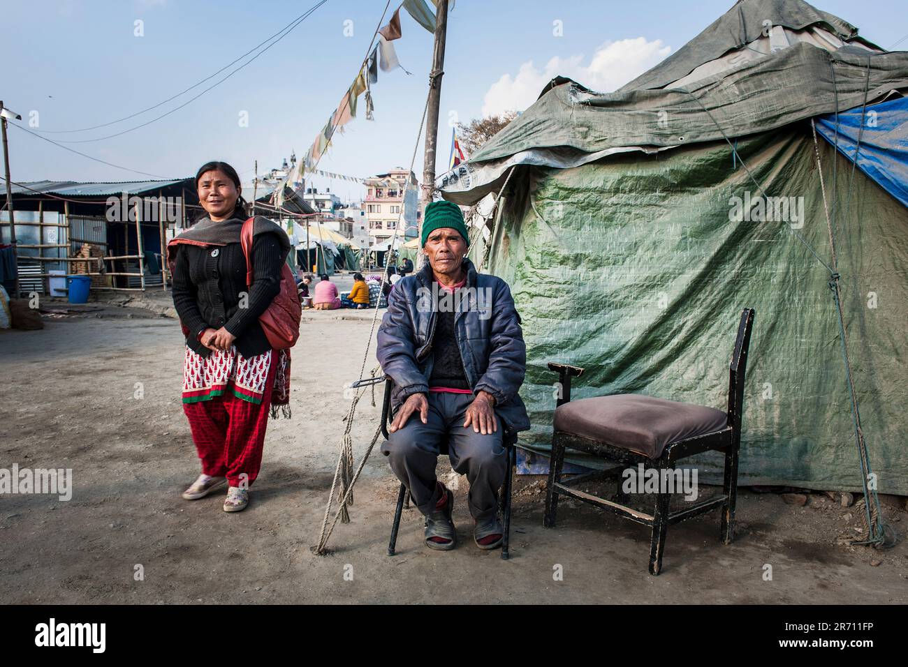 Nepal. Bouddhnath. one year after the earthquake. refugee camp Stock ...