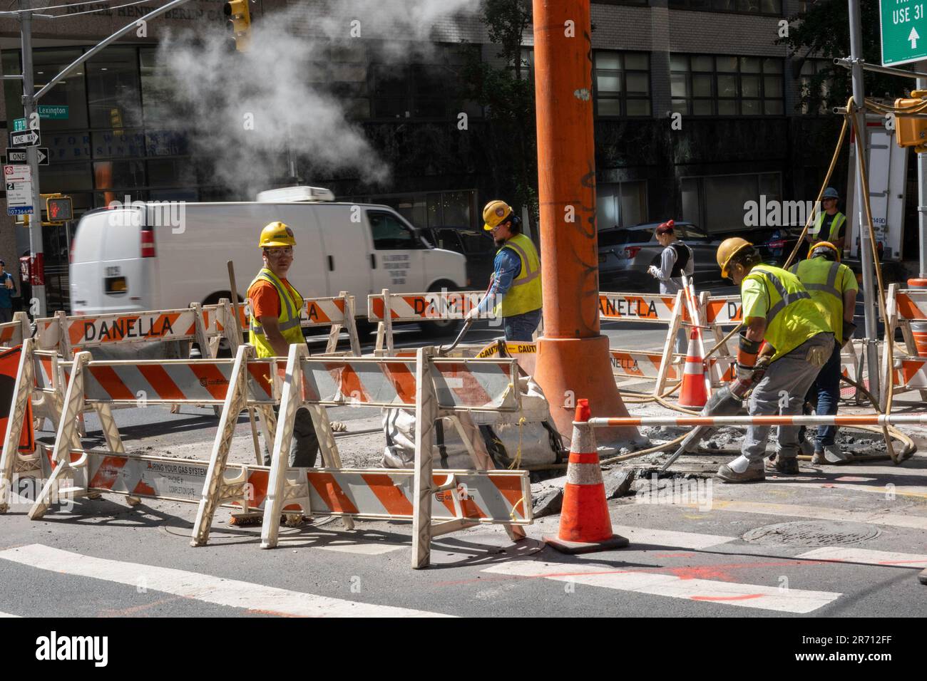 City workers repairing the intersection of Lexington Avenue at E. 33rd ...