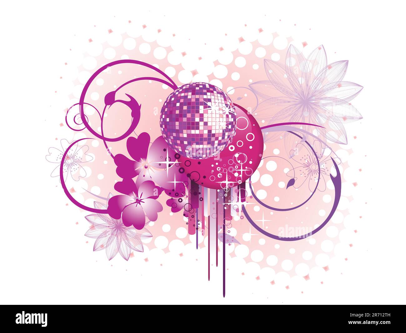 vector eps10 illustration of a mirror ball, glass button and floral ...