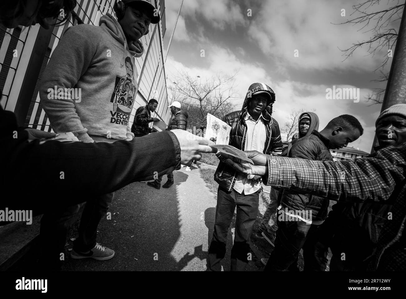 Italy. Pavia. police headquarters. refugees. African refugees Stock ...