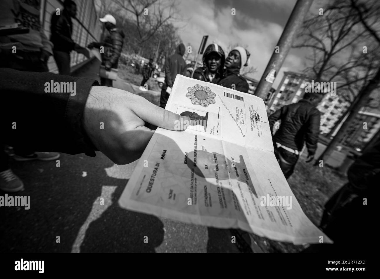 Italy. Pavia. police headquarters. refugees. African refugees Stock ...