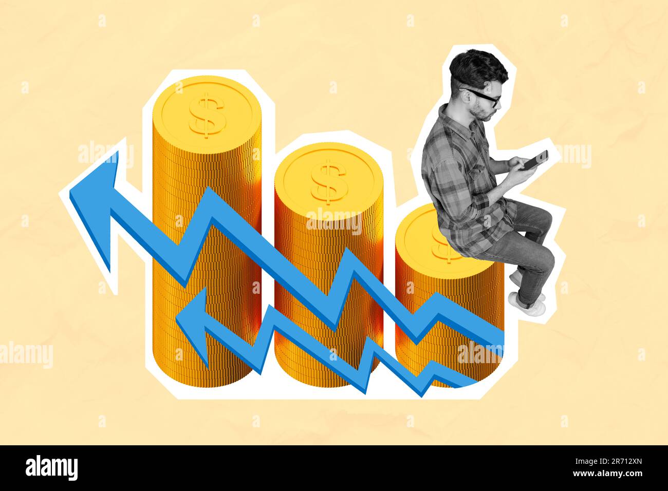 Composite illustration collage growing sale volume business man receive ...