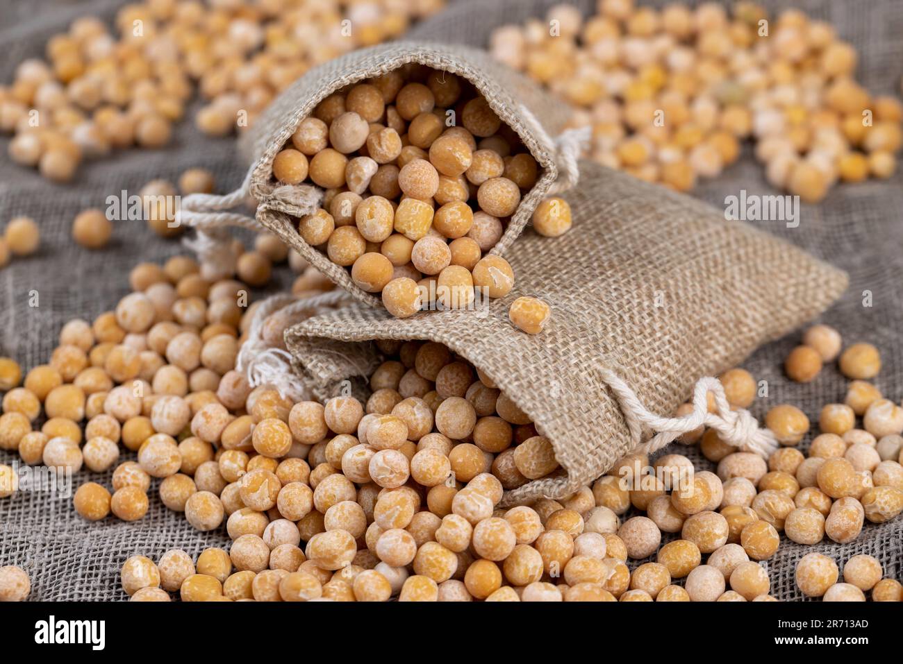 Round yellow peas for cooking porridge, raw yellow peas scattered ...