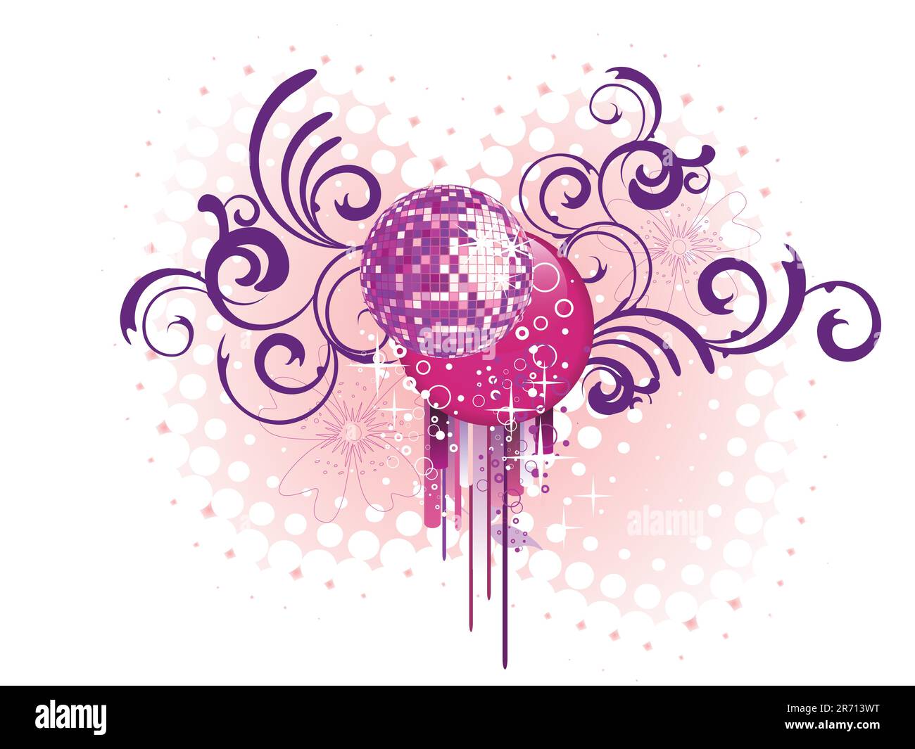 vector eps10 illustration of a mirror ball, glass button and floral ...