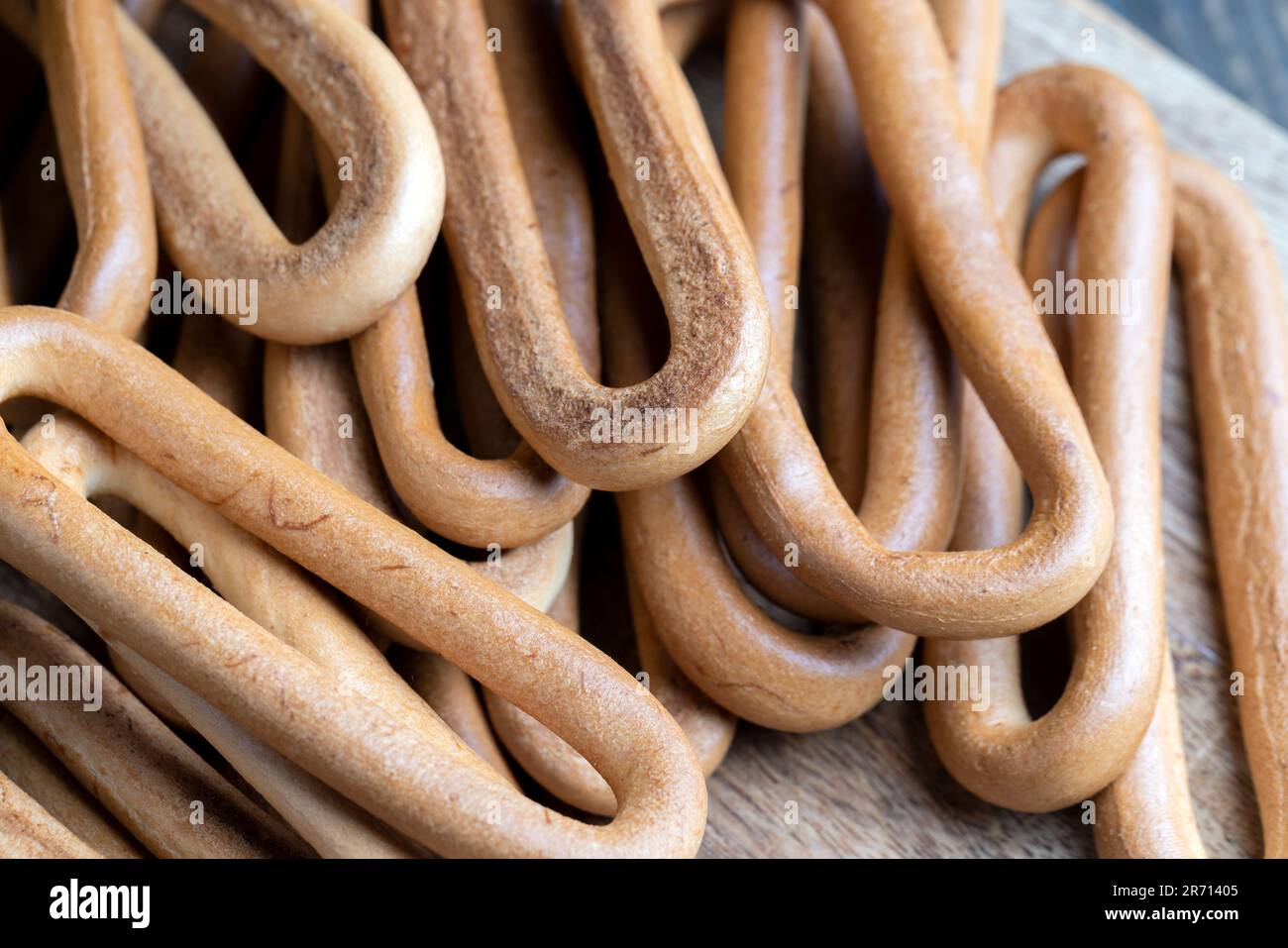 Wheat dried crispy long bagels , traditional East Slavic food on the ...