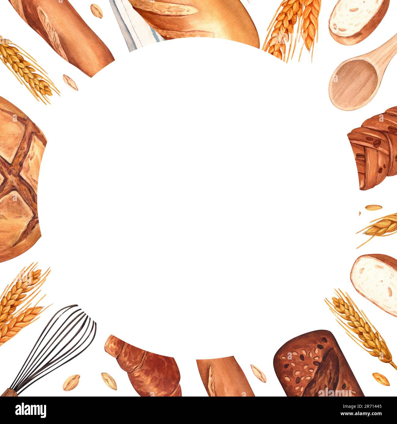 Watercolor bakery frame background. Hand-drawn illustration, isolated ...