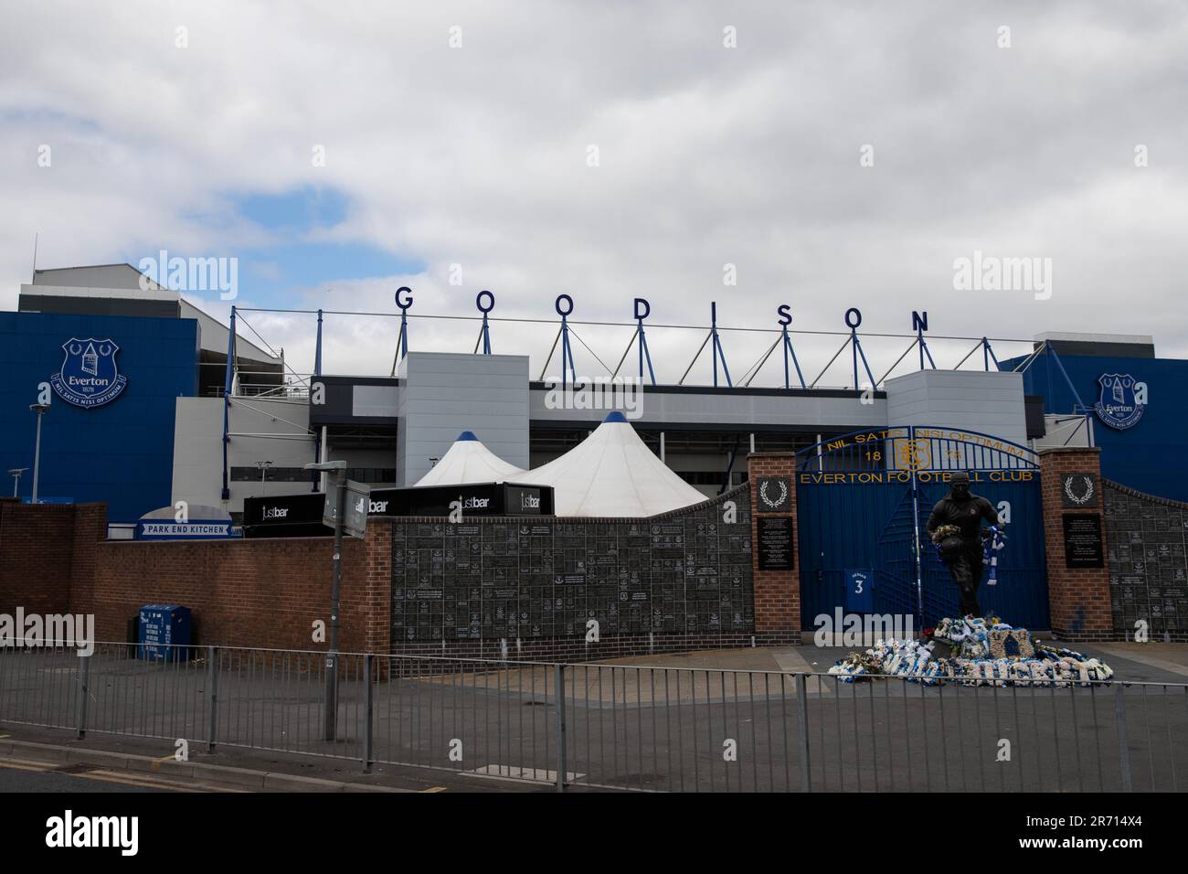 The Park End gates of Goodison Park, Everton FC's stadium, with the ...