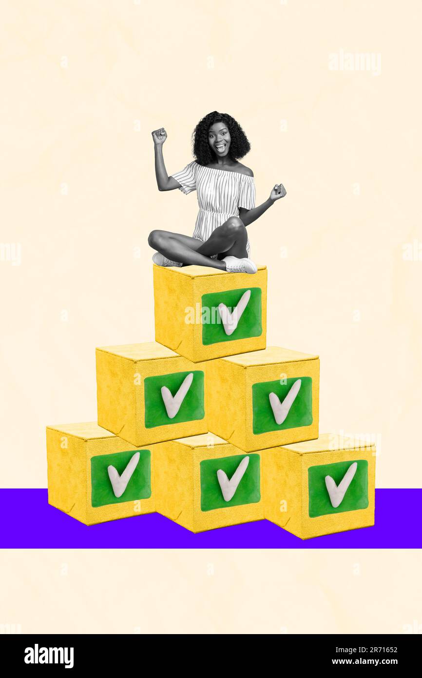 Creative composite abstract photo collage of ecstatic satisfied woman ...