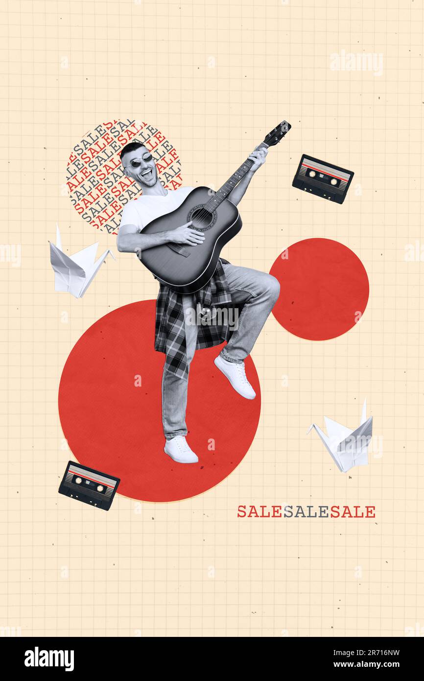 Vertical illustration picture image collage of young cool performer ...