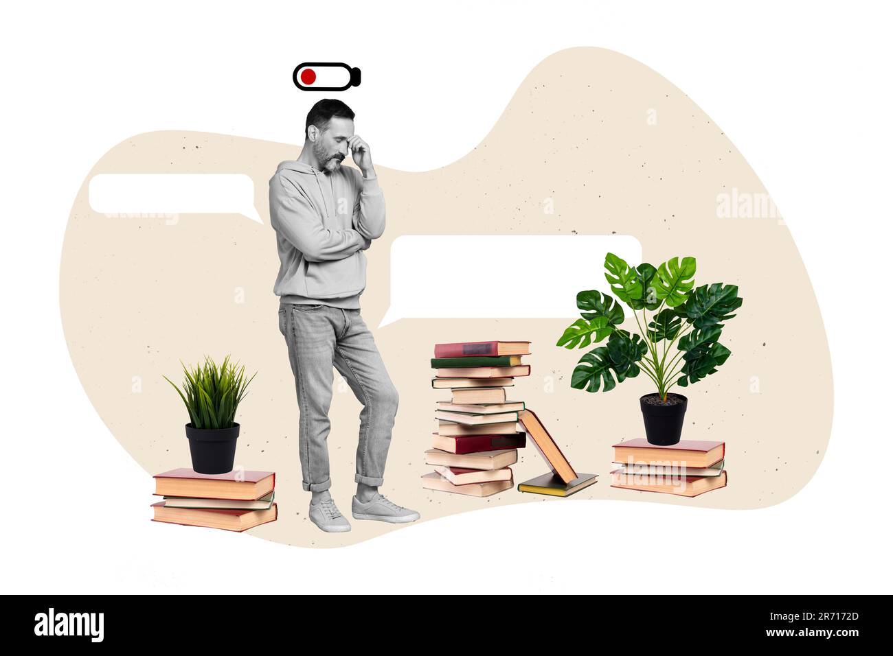 Picture artwork collage sketch of worried minded disappointed retired ...