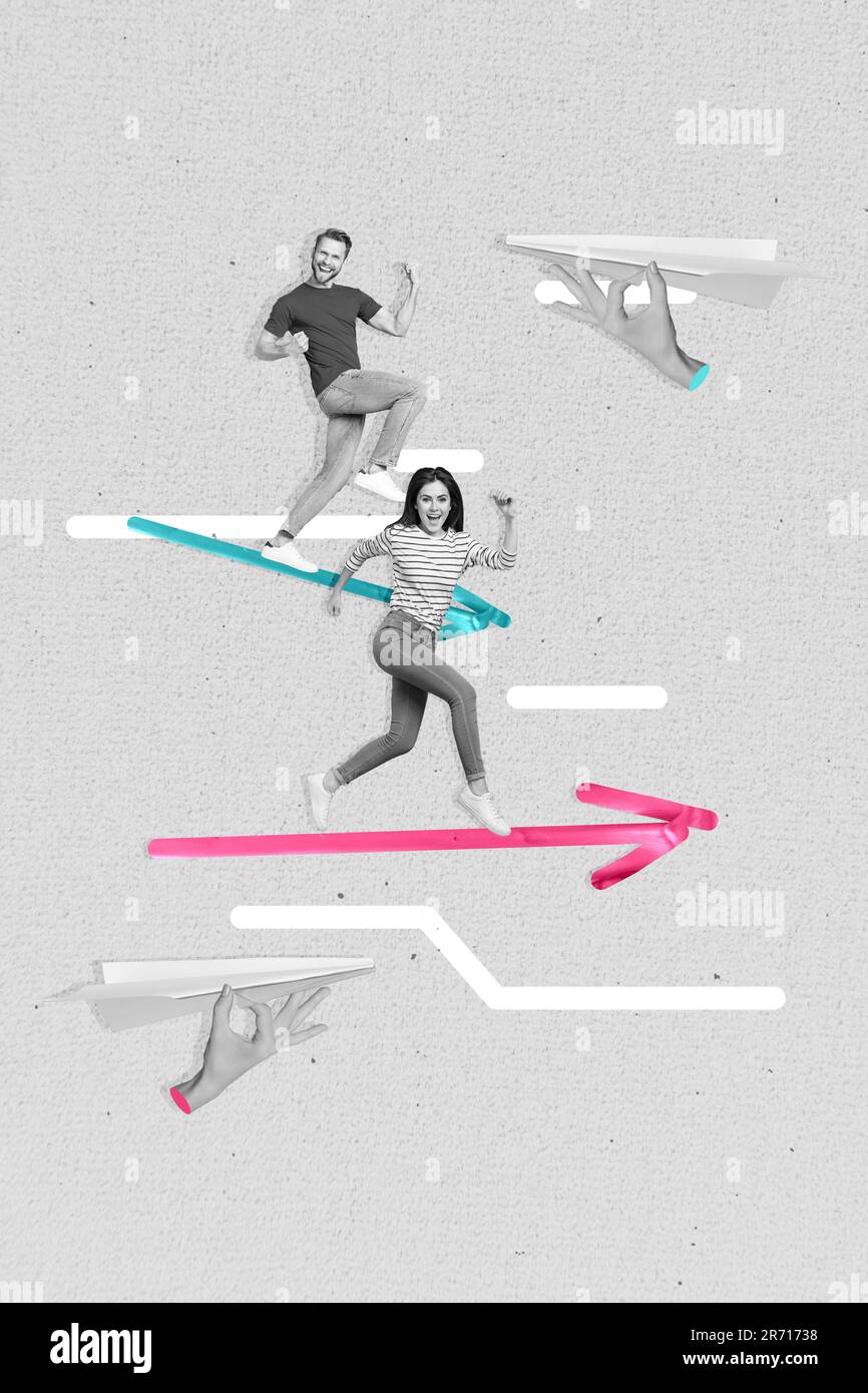 Picture poster artwork collage sketch of cheerful people competing ...