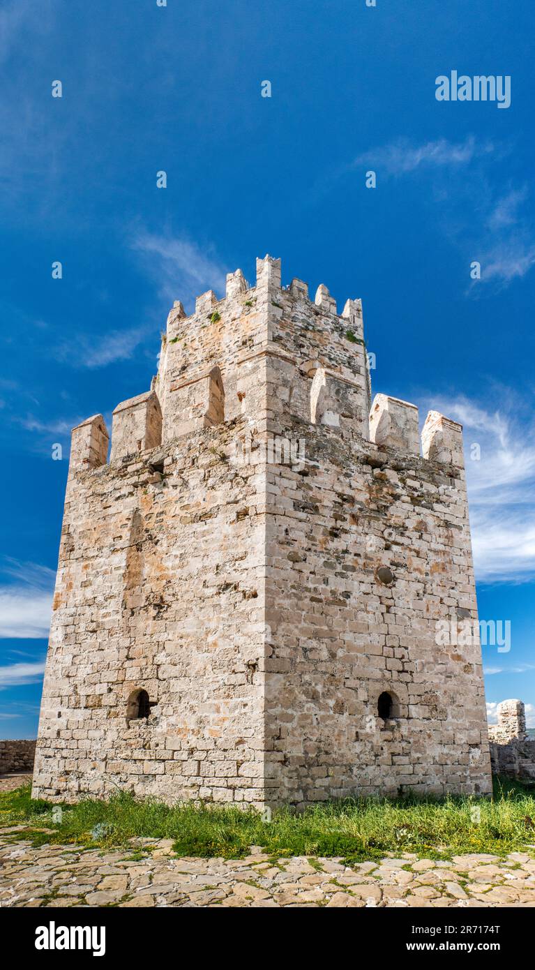 Defence tower at Bourtzi fortress, 16th century, at islet at Ionian Sea ...