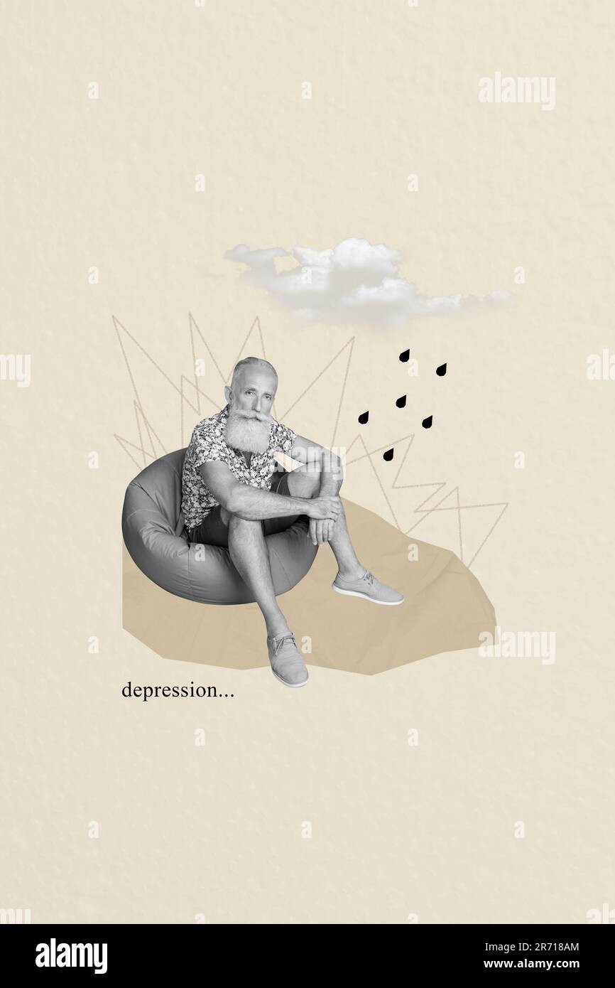 Vertical image picture collage poster of sad retired man pensioner ...