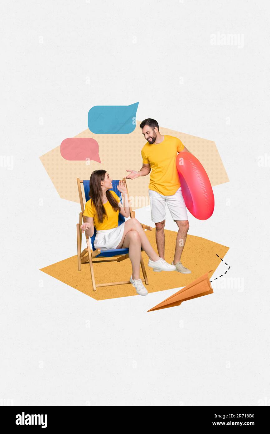 Poster creative sketch picture image collage of two people enjoy resort ...