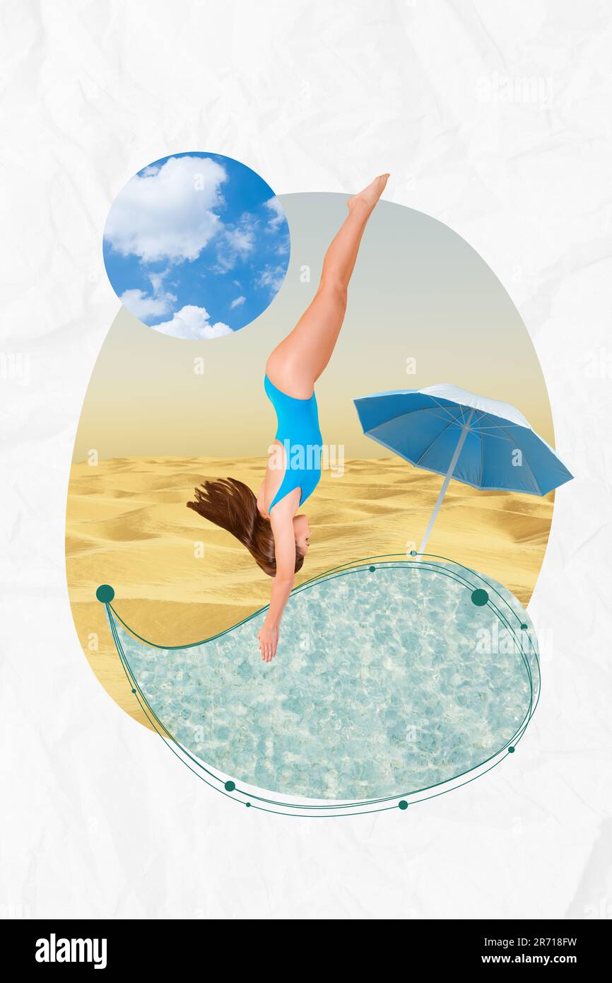 Image picture poster collage pop of sportive woman diver jumping down ...