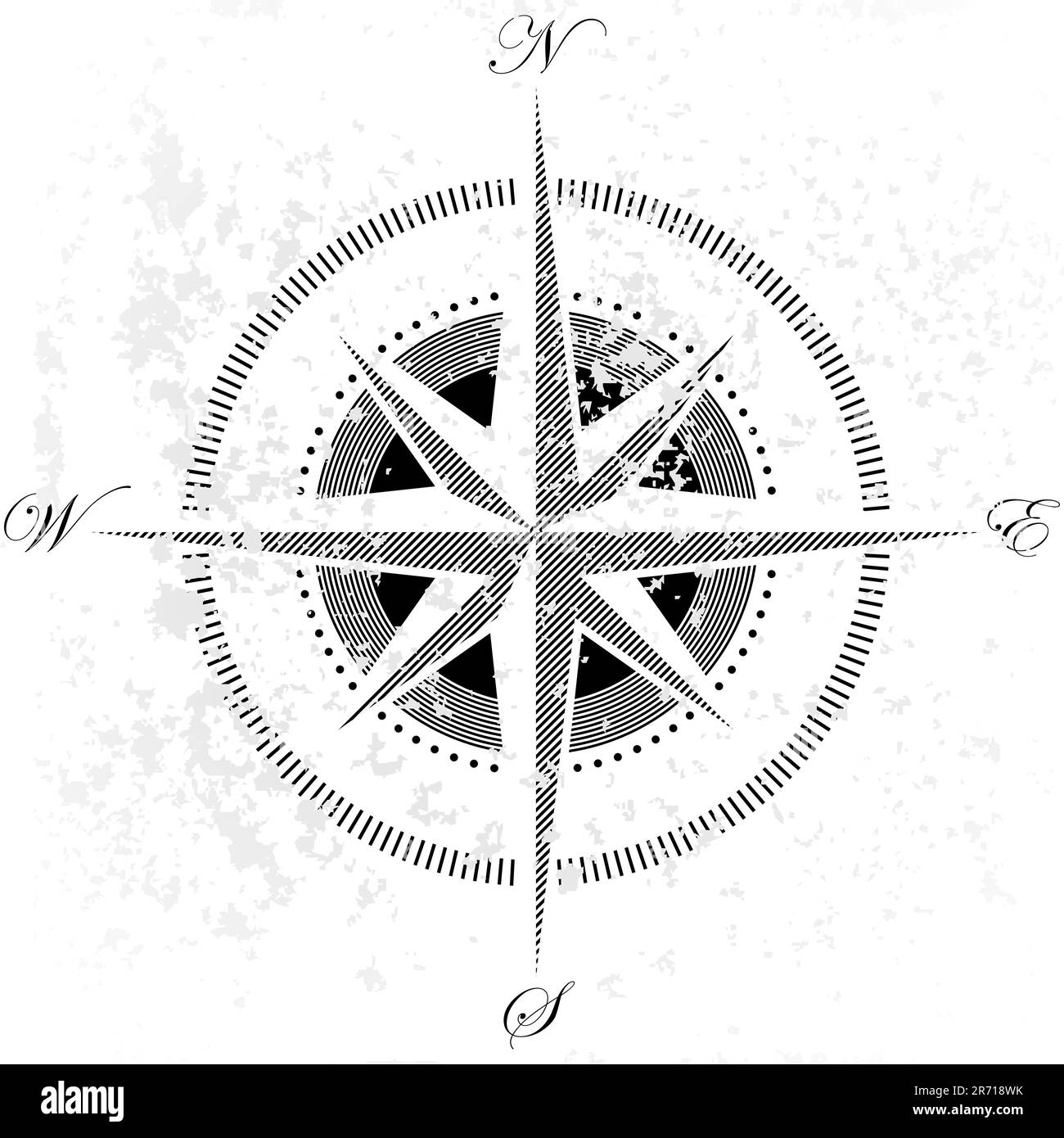 Old Map Compass Black And White
