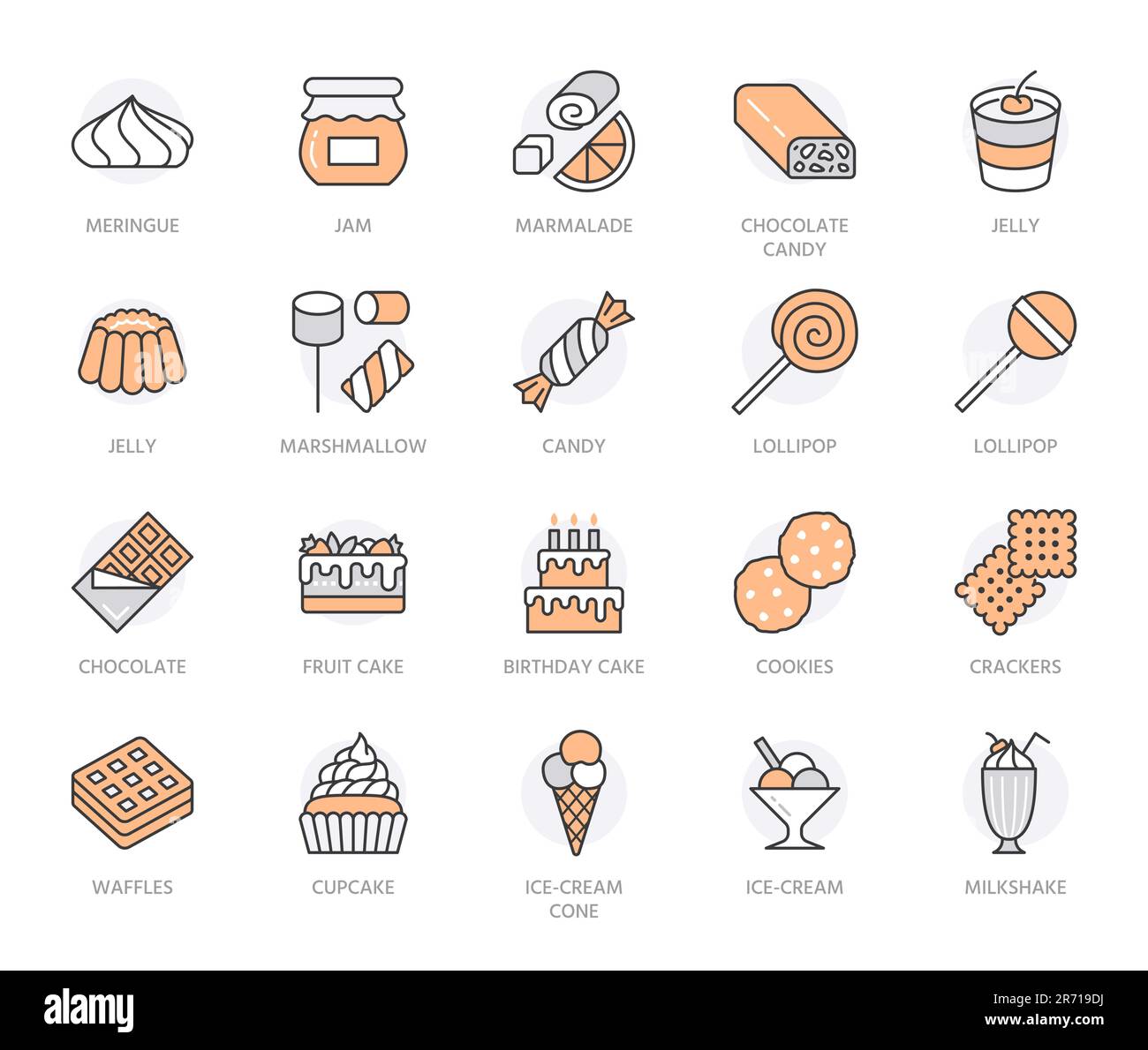 Sweet food flat line icons set. Pastry vector illustrations - lollipop ...