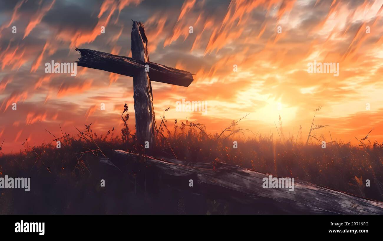Crucifix under a stunning sunset sky Stock Photo - Alamy