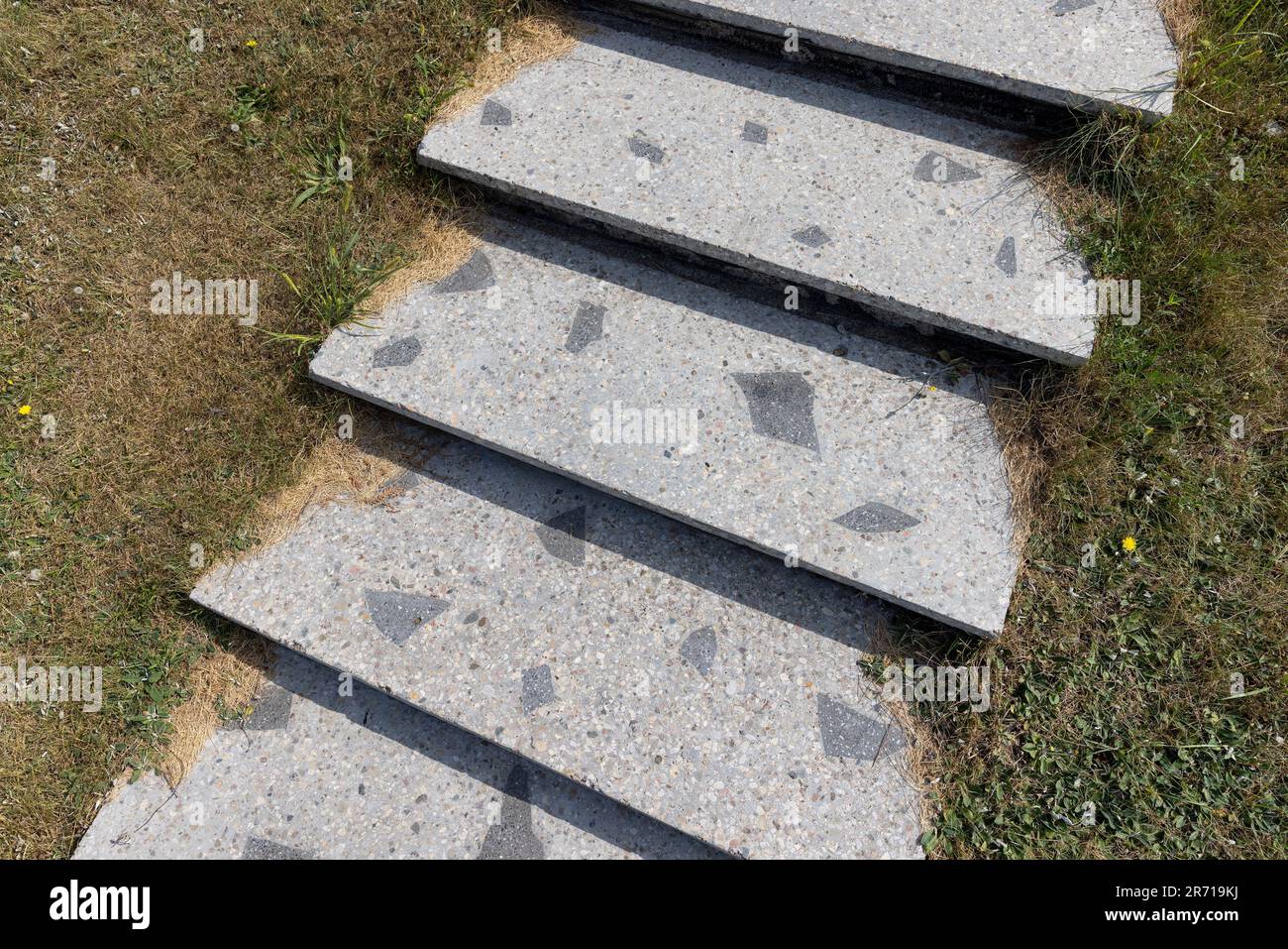 Old concrete stairs in the park on the hill, concrete stairs to the ...